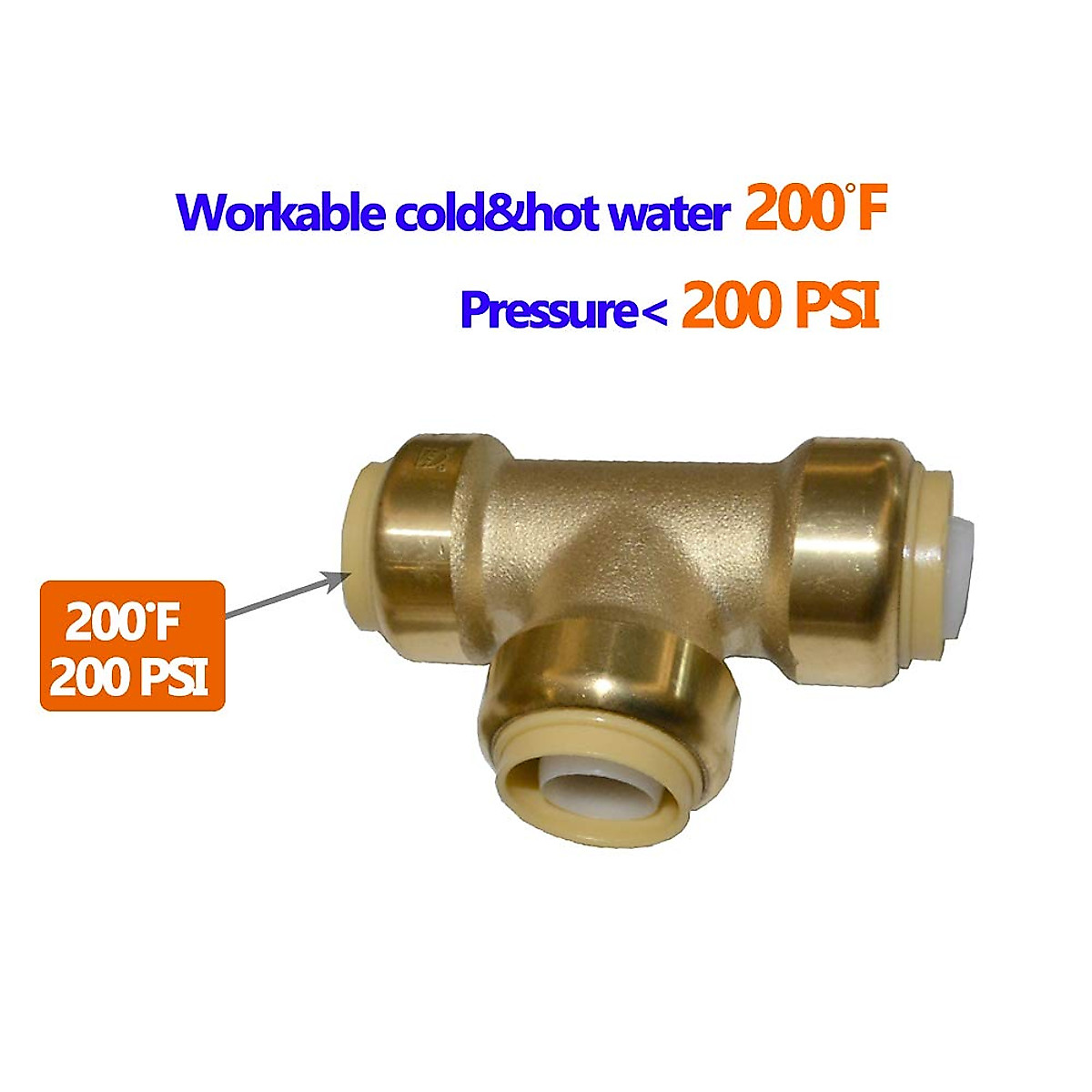 HQMPC 1" Pex fitting Push Fit Plumbing Tee, Push-to-Connect Plumbing Fittings, Brass Pipe Connector T Fittings for Copper, PEX, CPVC, No Pb (2pcs, 1 Inch(1"))