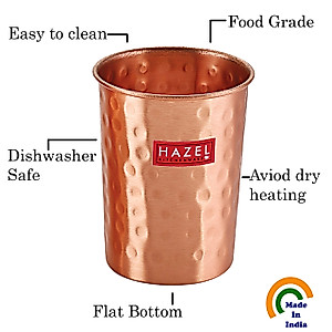 HAZEL Hammered Finish Copper Glasses Amrapali Tumbler Set of 5, 300 ML