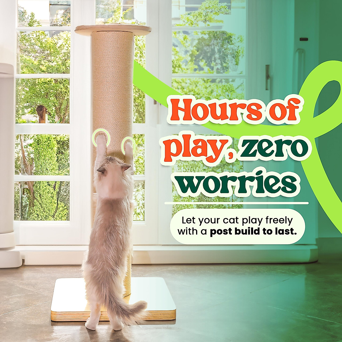 KONELCARE 50" Tall Cat Scratching Post, Extra-Large Cat Scratch Post for Biggest Cats (Maine Coon), 7.3” Thick Post, 36lbs Weight, Solid Wood Base & Natural Sisal Rope