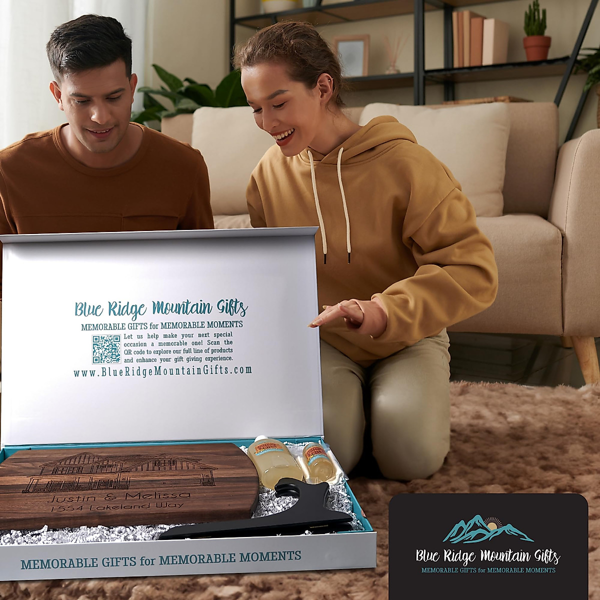 Blue Ridge Mountain Gifts for New Homeowners - Personalized Wood Cutting Board - Laser Engraved Custom Chopping Boards - Meaningful Couples or Housewarming Gift - Elegant House Image - Unique Decor