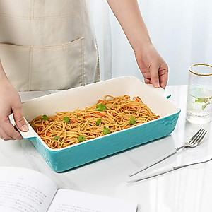 Krokori Ceramic Baking Dish, Casserole Dish for Oven, Lasagna Pan Deep, 9x13 Baking Pan with Handles, Porcelain Bakeware for Lasagna, Baking, Cooking, Kitchen, Daily Use, Wedding Gift (Aquamarine)