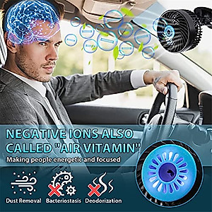 12V 6” Electric Car Fan,Car Cooling Fan with Suction Cup,360 Degree Adjustable Car Fan with Air Purification Function&Speed Control,Quiet Vehicle Fan for Truck Van SUV RV Boat