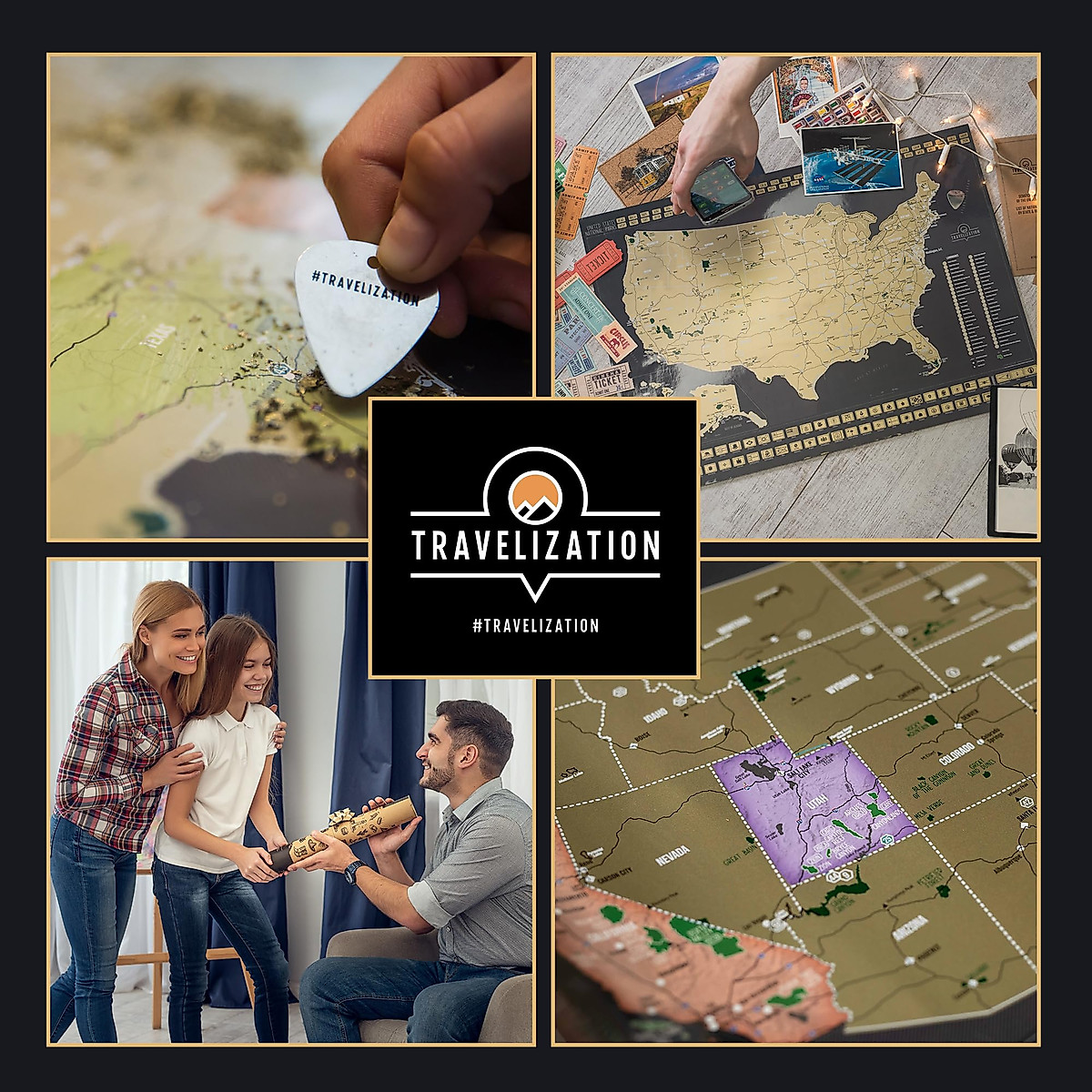 Travelization Scratch Off Map of United States 36" x 24" Frameable USA Scratch Map with National Parks, Highest Peaks and Vibrant Colors, Ideal for Travelers, Black