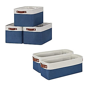 DULLEMELO Collapsible Bundle Baskets 3 Medium Baskets 15"x11"x9.5" + 2 Narrow Baskets 15"x6"x5.5"（White&Blue)
