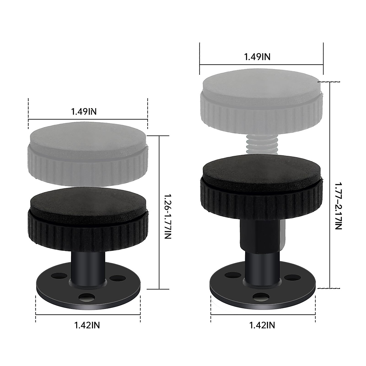 LveSunny 4PCS Headboard Stoppers, Black Adjustable Bed Frame Anti-Shake Tool, Bed Stabilizer, for Wall, Beds, Sofas, No Creaking, Protect The Wall from Banging, Easy to Install (1.18-2.17in) (Medium)