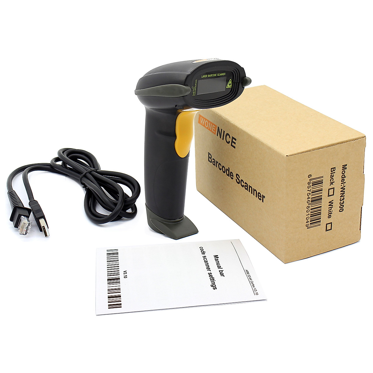 WoneNice USB Laser Barcode Scanner Wired Handheld Bar Code Scanner Reader Black