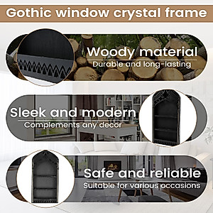 Gothic Window Crystal Shelf Display for Wall, Wooden Wall Mount Stand Case Box, Old Church Window Crystal Wall Shelf, Wooden Gem Stone Rock Storage Holder Trinkets Organizer, 15.7 x 7.8 x 1 inch