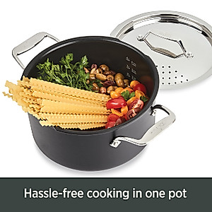 All-Clad HA1 Hard Anodized Nonstick Stockpot, Multi-Pot with Strainer 6 Quart Oven Broiler Safe 500F Strainer, Pasta Strainer with Handle, Pots and Pans Black