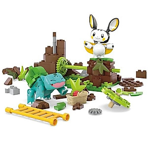 Mega Pokémon Building Toys Set Emolga and Bulbasaur’s Charming Woods with 194 Pieces, 2 Poseable Characters and Motion, for Kids