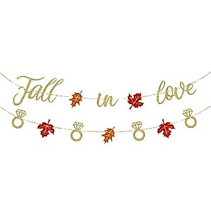 Fall in Love Banner Maple Leaves Glittery Garland for Fall Autumn Themed Wedding Engagement Bridal Shower Party Decorations