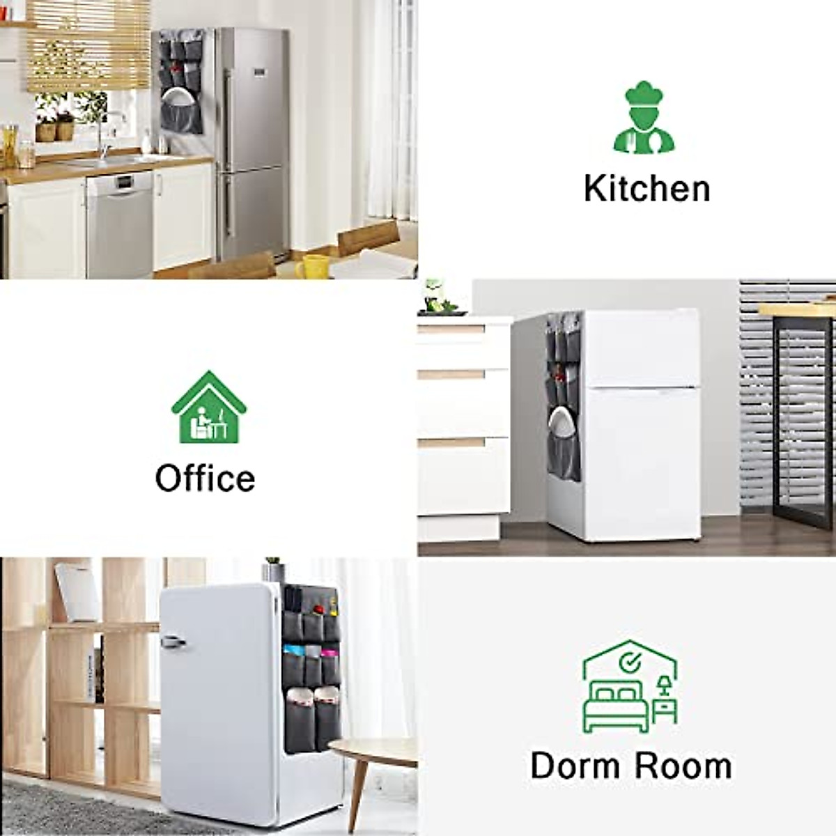 Extended Mini Fridge Caddy Organizer, Mini Refrigerator Caddy Organizer Storage Bag, Dorm and Office Over the Fridge Caddy Organizer for Flatware, Utensils, Kitchen Tools and Paper Goods