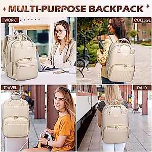 NUBILY Laptop Backpack for Women 15.6 Inch Waterproof Travel with USB Hole Fashion Work Business Computer Purse Large Teacher Nurse Bags Casual Daypacks College Business, Apricot