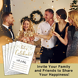 YSTEP 45th Birthday Party Invitations, 20 Invite Cards with Envelopes, 4" x 6" White and Gold Confetti Birthday Invites - C24