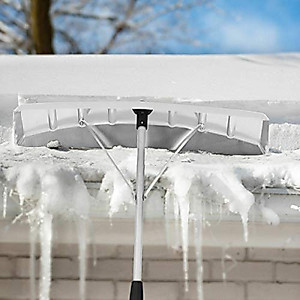 GYMAX Roof Rake,21ft Aluminum Snow Roof Rake with Twist-n-Lock Telescoping Handle & Big Blade, Extendable Roof Shovel for Snow Removal, Wet Leaf, Dribs (Silver)
