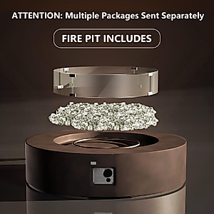 COSIEST Outdoor Propane Fire Pit Coffee Table w Dark Bronze 40.5-inch Round Base Patio Heater, 50,000 BTU Stainless Steel Burner, Wind Guard, Transparent Gray Fire Glass, Waterproof Cover