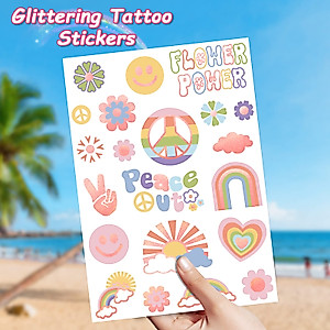 110PCS Temporary Tattoo, Sun Rainbow Flower Smiley Stars Heart Character Fake Tattoos for Girls Women Adults, Temporary Tattoos for Birthday Supplies Decorations Favors