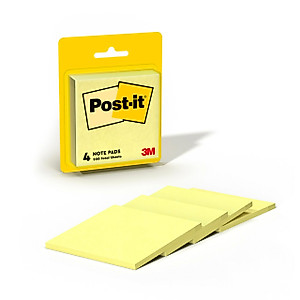 Post-it Notes, 3x3 in, 4 Pads, America’s #1 Favorite Sticky Notes, Canary Yellow (5400)