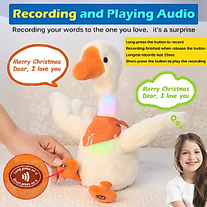 13" Talking Dancing Goose Swan Stuffed Animal Repeating What You Say Mimicking Recording Plush Baby Toy Musical English Song Singing Glowing Animated Twisting Gift Toy for Boy Kid