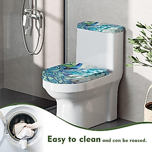 GLENLCWE Peacock Toilet Tank Lid Cover Replacement with Elastic Bottom,Soft Polyester Toilet Covers 2 Pcs Set Universal Fit