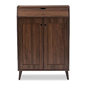 Baxton Studio Cormier Walnut Brown Finished 2-Door Wood Shoe Cabinet
