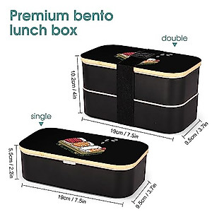 Food Rice Fish Sushi Sleep Adult Lunch Box with 2 Compartments & Cutlery Leak Proof Meal Prep Containers for Work Travel