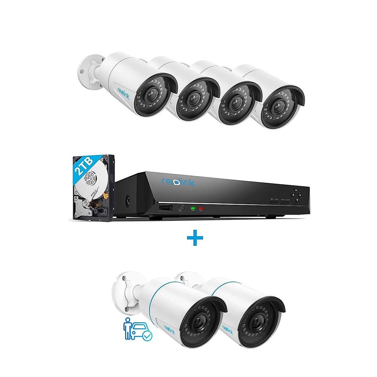 Reolink 5MP PoE Security Camera System Bundle, 6pcs 5MP Smart Human/Vehicle Detection PoE Cameras, a 8CH NVR Pre-Installed with 2TB HDD(Include 4 x 18M Cat5 Cable)