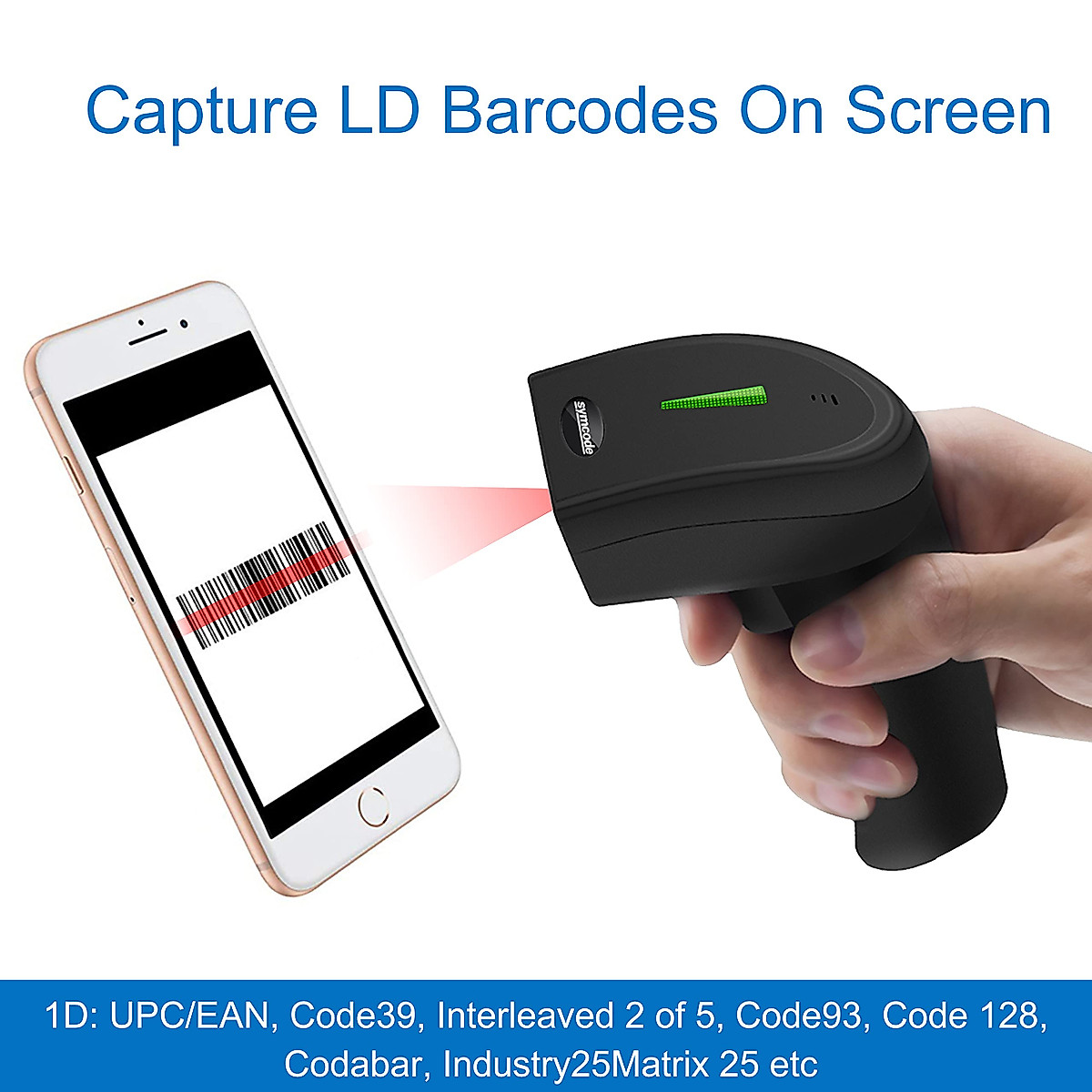USB Wireless 1D Barcode Scanner,Symcode Handheld Laser Barcode Reader Scanner(2.4GHz Wireless & USB2.0 Wired) with Receiver Storage of up to 10000 Code