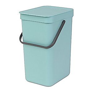 Brabantia Sort & Go Kitchen Recycling Can (3.2 Gal/Mint) Stackable Waste Organiser with Handle & Removable Lid, Easy Clean, Fixtures Included for Wall/Cupboard Mounting