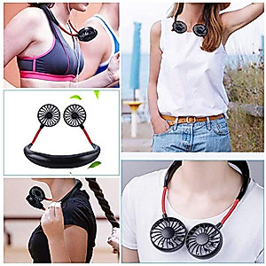 Portable Neck Fan - USB Rechargeable Fan with 3 Speeds Adjustable, Neck Fans Portable Rechargable Prime with LED Lights - Black