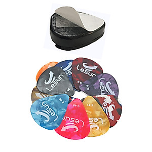 Guitar Picks & Guitar Pick Holder Easy to Paste on the Guitar Suitable for Acoustic Guitar Electric Guitar Bass Ukulele - Stick-on Holder + 10 Guitar Picks(Black Holder)