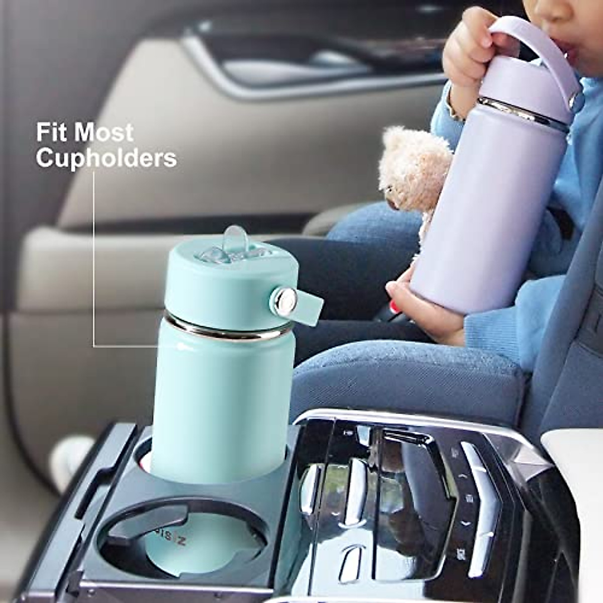 Oisiz Kids Water Bottle with Straw Lid 14oz, Vacuum Insulated 316 Stainless Steel Water Bottles for Kids for School, Leakproof Toddler Water Bottle, BPA Free and Keep Cold for 24 Hours