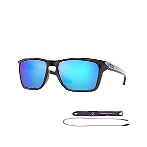 Oakley Sylas OO9448 944824 57MM Black Ink/Sapphire Iridium Rectangle Sunglasses for Men + BUNDLE Accessory Leash + Designer iWear Kit
