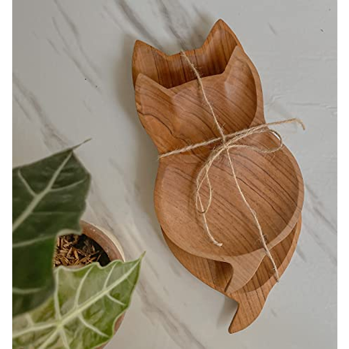 JNE Handcrafted-Solid Single Piece Teak Wood Plate/Tray/Dish/Platter (Set of 2), Multi-purpose use Decor, Candy, Serving. (CAT-Small)