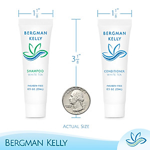 BERGMAN KELLY Round Hotel Soap Bars, Shampoo & Conditioner 3-Piece Set (0.5 oz each, 150 pc, White Tea), Delight Your Guests with Revitalizing & Refreshing Mini Travel Toiletries & Bulk Amenities