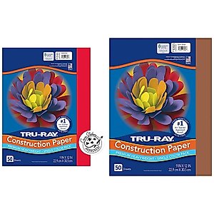 PACON - 103031 Pacon Tru-Ray Heavyweight Construction Paper, Festive Red, 9" x 12", 50 Sheets - 103431 & 103031 Tru-Ray Heavyweight Construction Paper, Warm Brown, 9" x 12", 50 Sheets