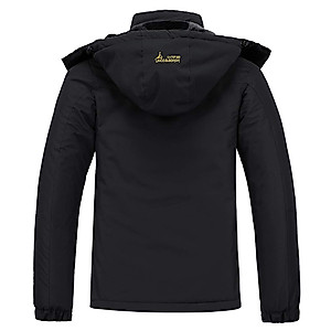 MOERDENG Men's Waterproof Ski Jacket Warm Winter Snow Coat Mountain Windbreaker Hooded Raincoat, Black, Large