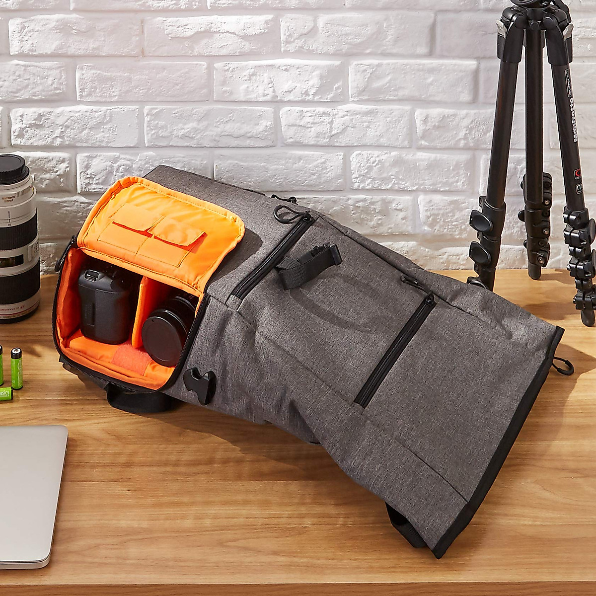 Amazon Basics Large Camera Backpack with 15" Laptop Compartment - 12 x 7 x 18 Inches (Light Gray)