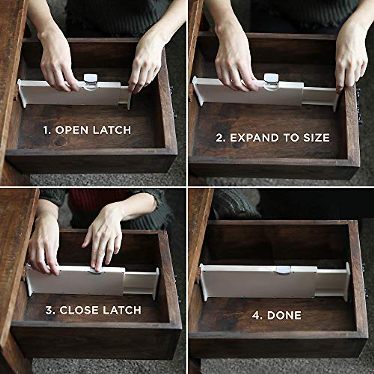 4 Drawer Dividers and Organizer, Organize Silverware and Utensils in Home Kitchen, Divider for Clothes in Bedroom Dresser, Designed to Not Snag Underwear and Bra Fabrics, Bathroom Storage Organizers