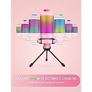 FIFINE USB Gaming PC Microphone for Streaming Podcasts, AmpliGame RGB Computer Condenser Desktop Mic, Cardioid Pattern for YouTube Video, Plug and Play on PS4 PS5, with Quick Mute, Mic Gain-A6V Pink