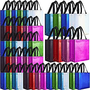 Eccliy 80 Pieces Gift Bags Set Glossy Reusable Tote Bags with Handles Grocery Bags for Wedding, Bachelorette Party, Christmas (Colorful,Medium)