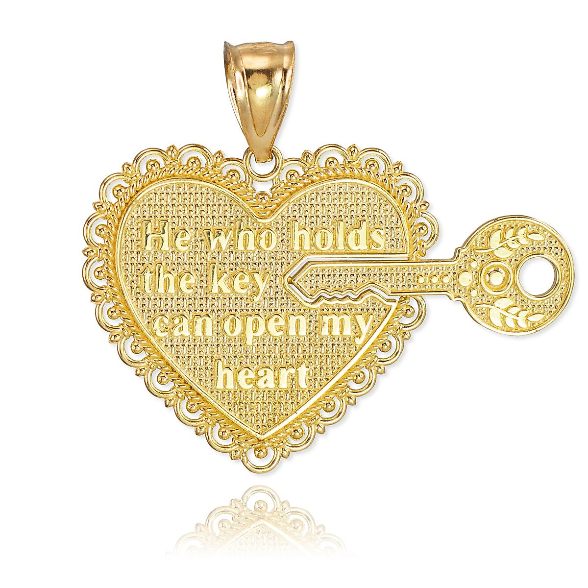 10k Yellow Gold Textured Charm Key of my Heart Charm 2-Piece Pendant Set