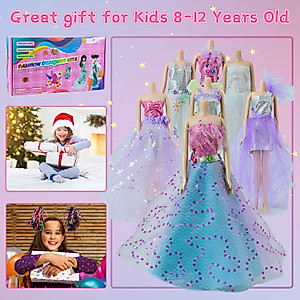 Mefine Fashion Designer Kits for Girls - DIY Doll Clothes Sewing Kit for Kids with Fashion Design Sketchbook Creativity DIY Arts & Crafts Kit Learning Toys Teen Girls Kids Birthday Gift Ages 8-10