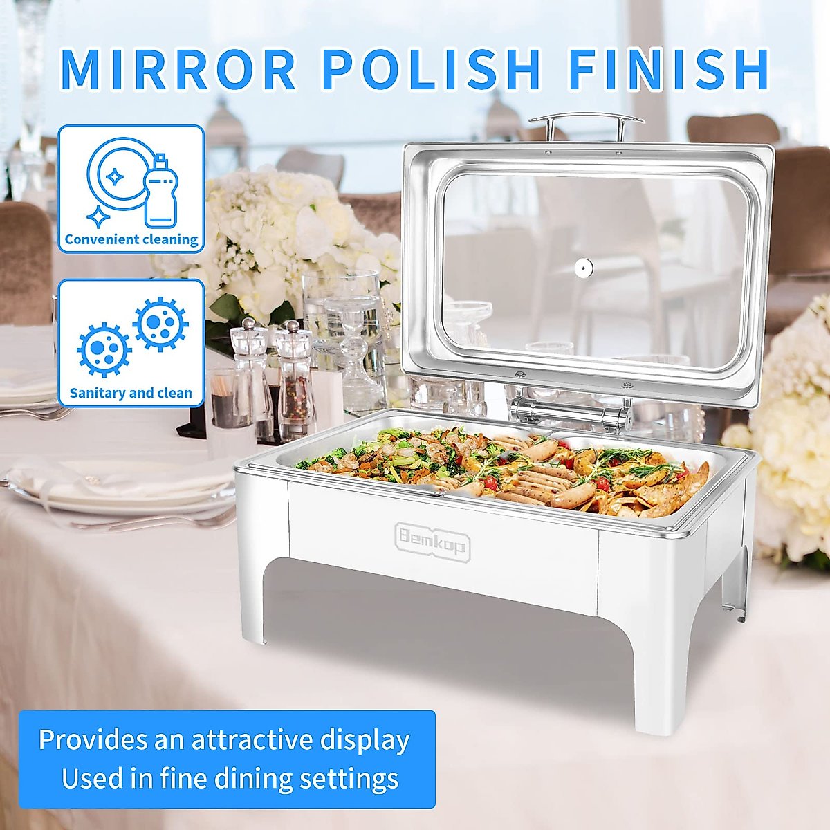 Chafing Dish Buffet Set,Rectangular Chafing Dish with Glass Top, Soft-Close Lid,Chafer for Catering Buffet Servers and Warmers