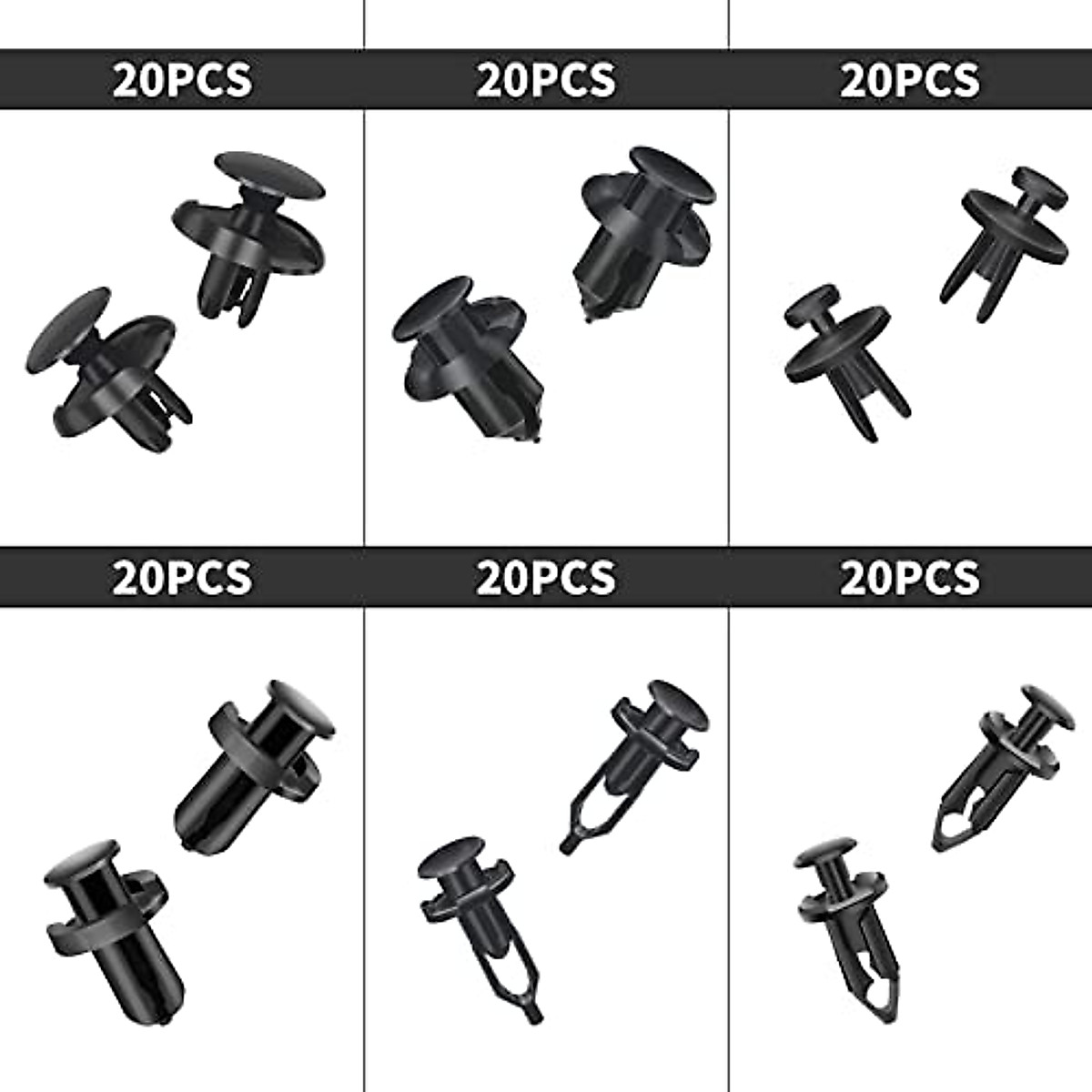 KCRTEK 120 pcs 6.3mm 8mm 9mm 10mm Nylon Bumper Push Fasteners,Bumper Clips with Fastener Removal Tool