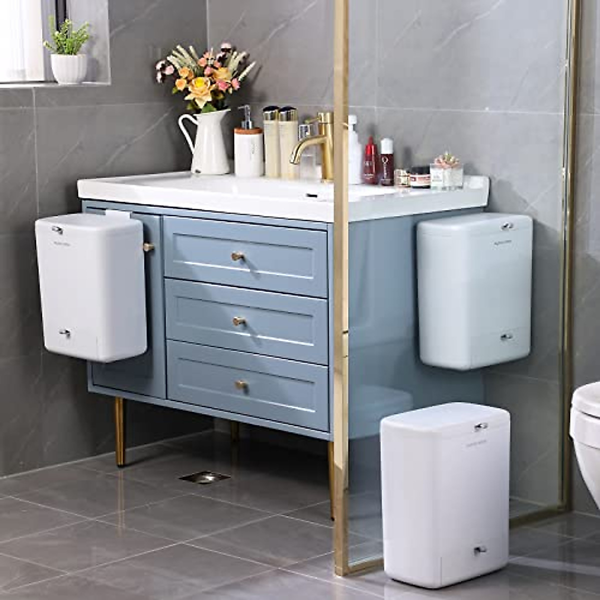 Kitchen Hanging Trash Can with Lid for Under Sink/Cupboard/Bathroom/Bedroom/Office/Camping,Small Wall-Mounted Indoor Kitchen Trash Bin,2.4 Gallon Kitchen Compost Bin