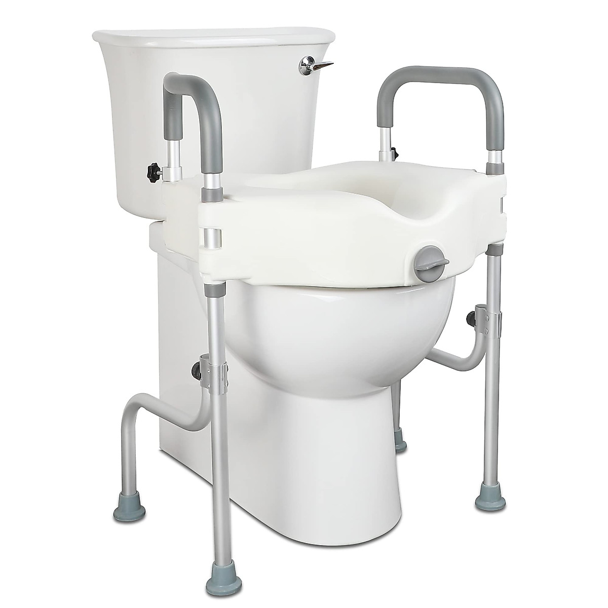 Raised Toilet Seat, Elevated Toilet Seat Riser with Handles Height Adjustable Legs for Elongated Standard Toilets 300 lbs Heavy Duty Bathroom Assist Safety Commode Frame White