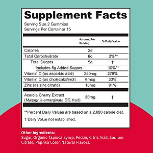 TEJA Immunity Gummy Vitamins for Teens and Adults, Daily Immune Support, Vitamins C, D, Zinc, Low Sugar, Teen Health, 30 Gummies