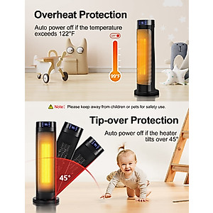 MEPTY Space Heater, 1500W Fast Heating Ceramic Electric Heaters with Remote,Thermostat, Oscillation, 1-12H Timer, Overheating & Tip-Over Protection, Portable Heater for Indoor Use (Black)