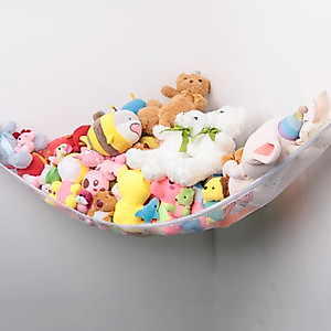 Huijukon Stuffed Animal Storage Hammock - Extra Large Toy Hammock for Stuffed Animals - Teddy Net Hammock Toy Net Organizer Holder for Stuffies Plushies - Kids Room Decor Nursery Storage (White)