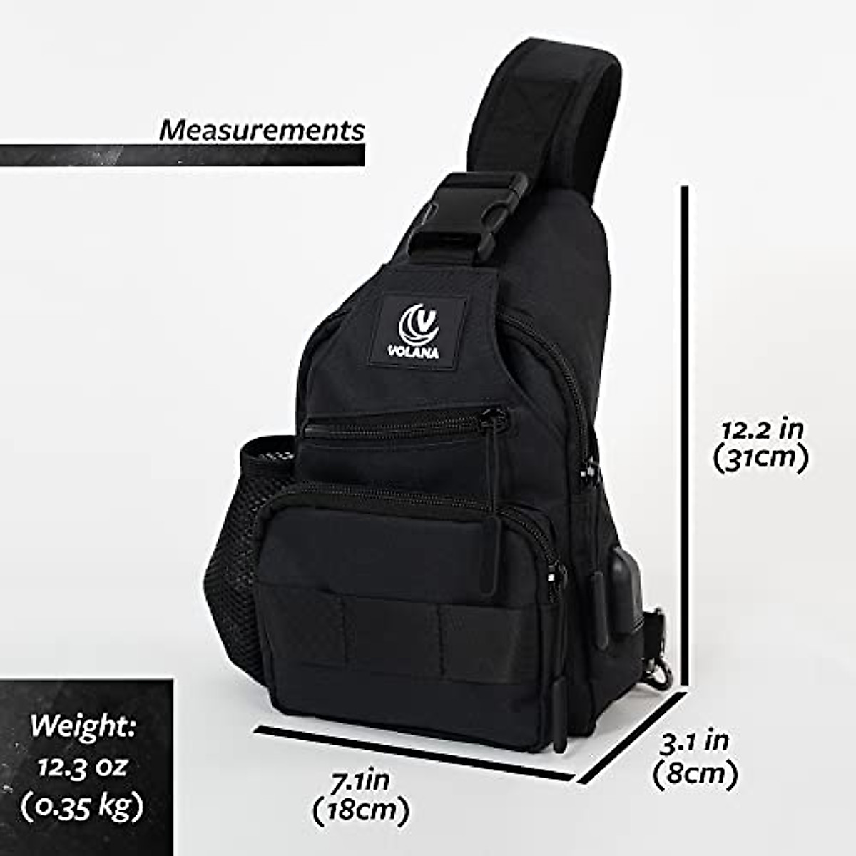 Volana Small Crossbody Backpack Sling bag for Men and Women (Black), lightweight Shoulder bag travel hiking Chest bag daypack